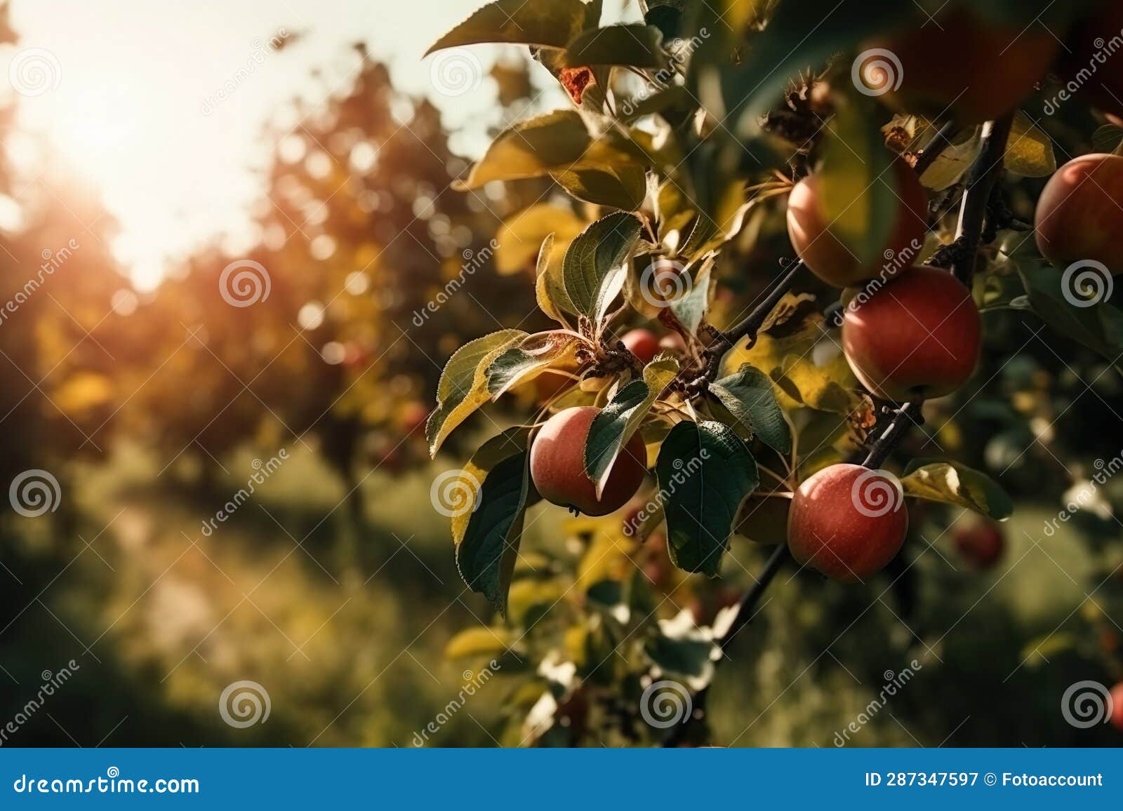 Close Up of an Apple Trees Background in Sunny Orchard with Copy Space ...