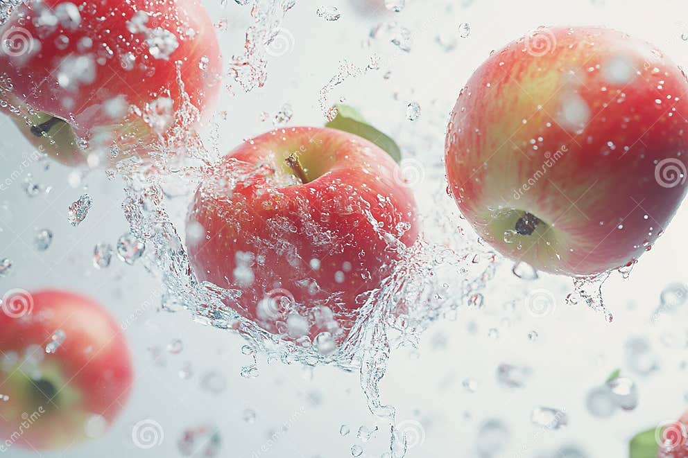 Close-up of Apples Submerged, Splashed in Water Stock Illustration ...