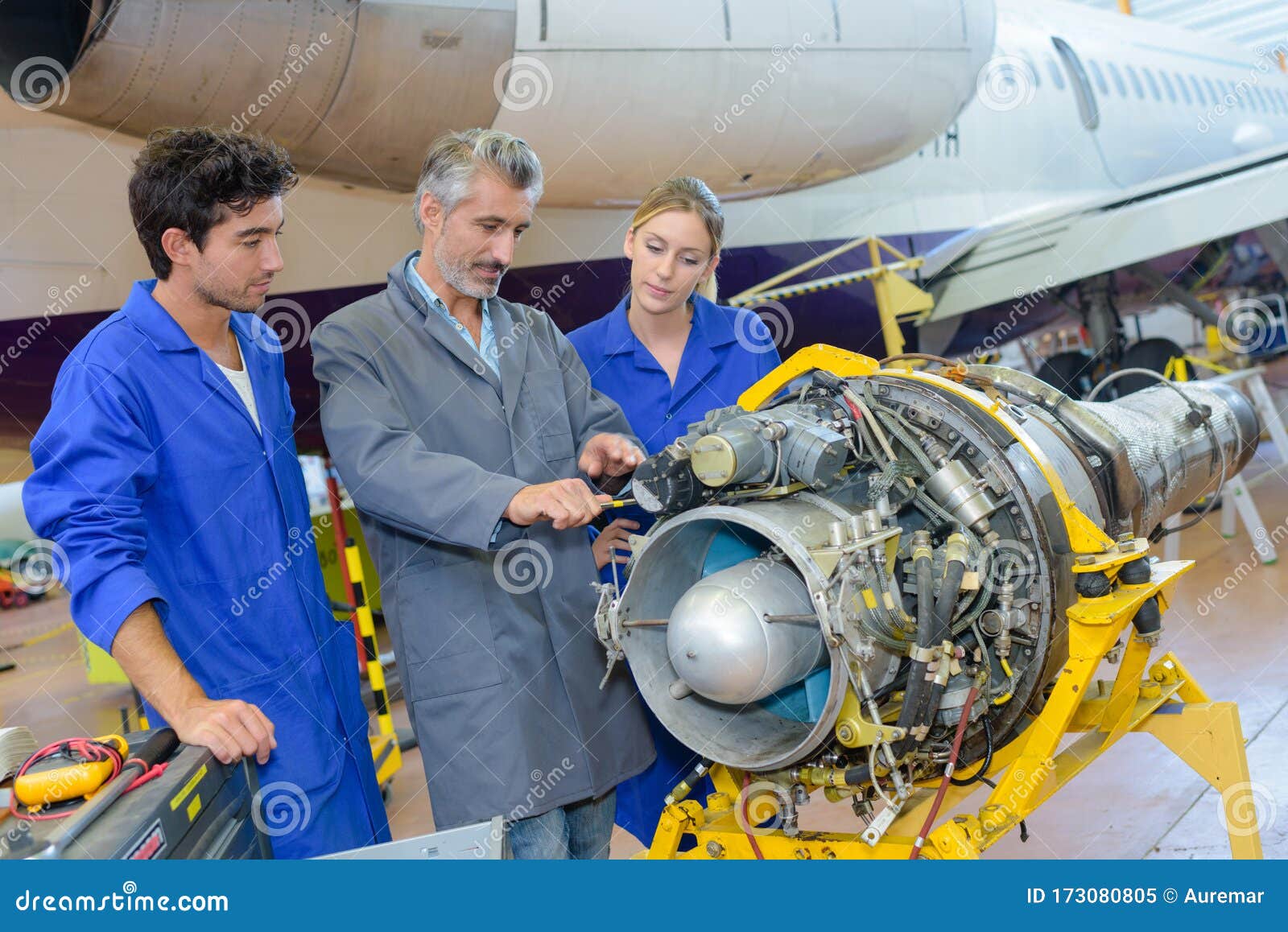 Close Up Apprentices and Airplane Part Stock Image - Image of mechanism ...