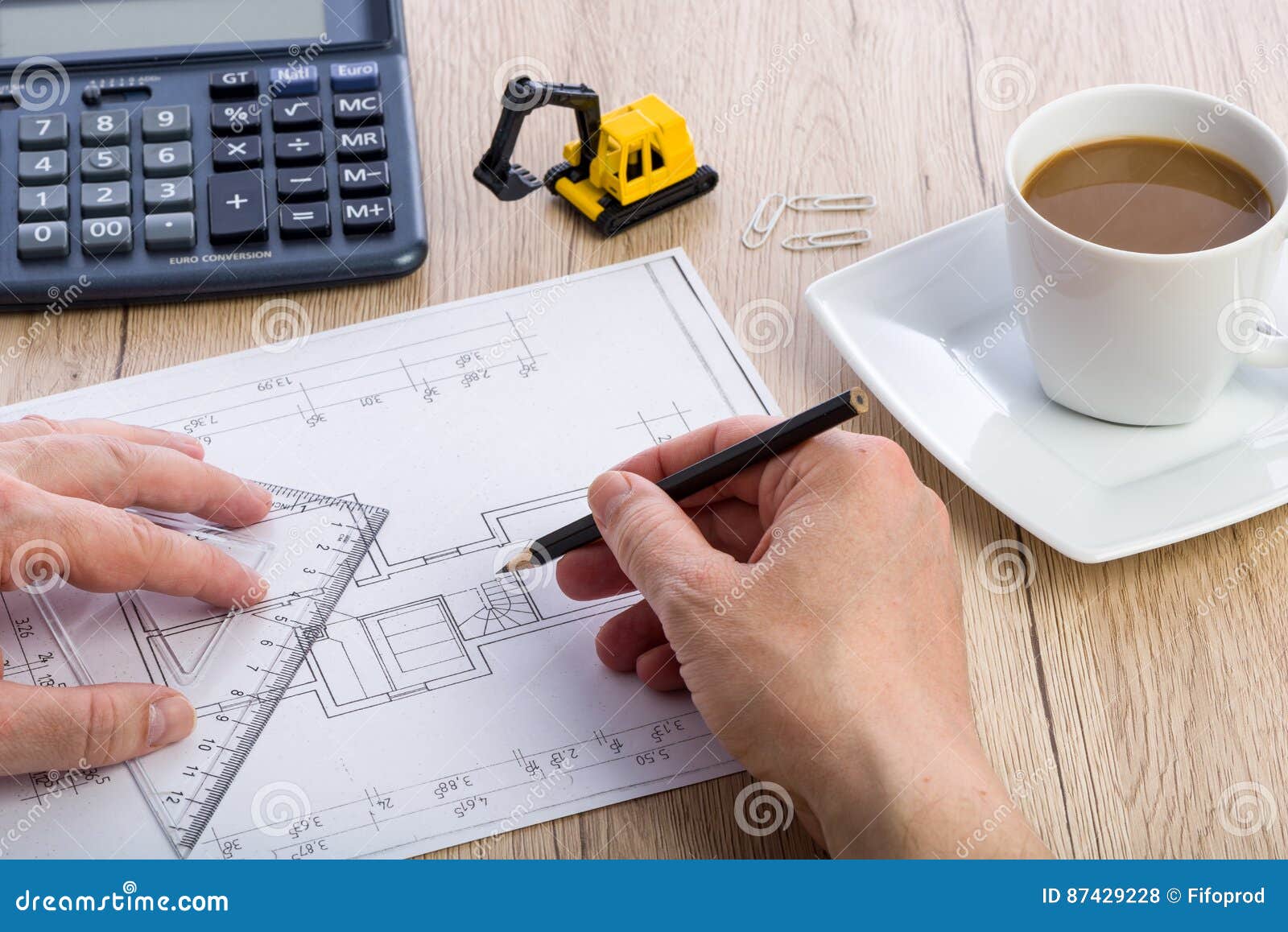 Close-up of Architect Hands Working on a Blueprint Stock Photo - Image ...