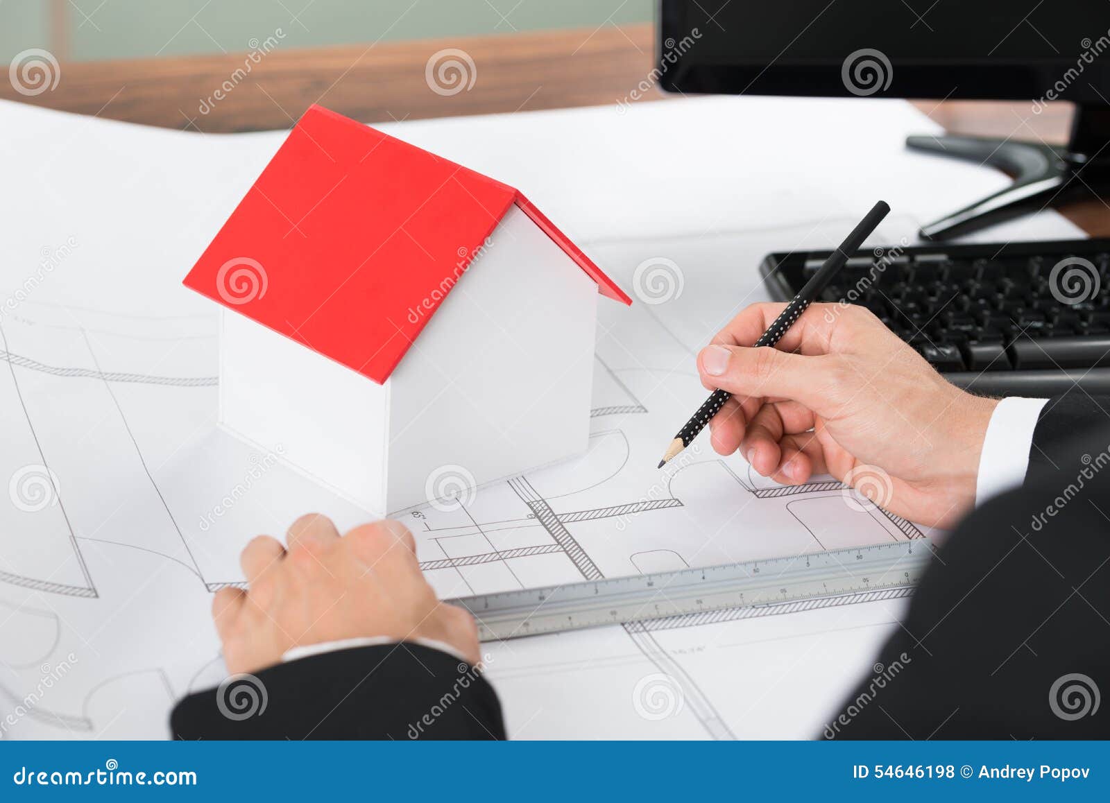Close-up of Architect Making Blueprint Stock Photo - Image of builder ...