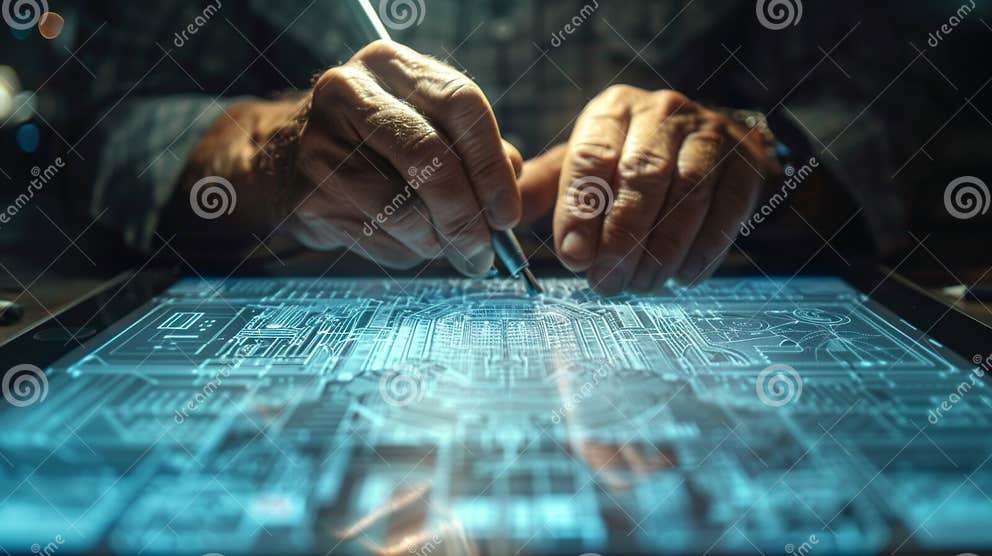 Close-up of an Architect S Hands Using a Digital Pen on a Tablet ...