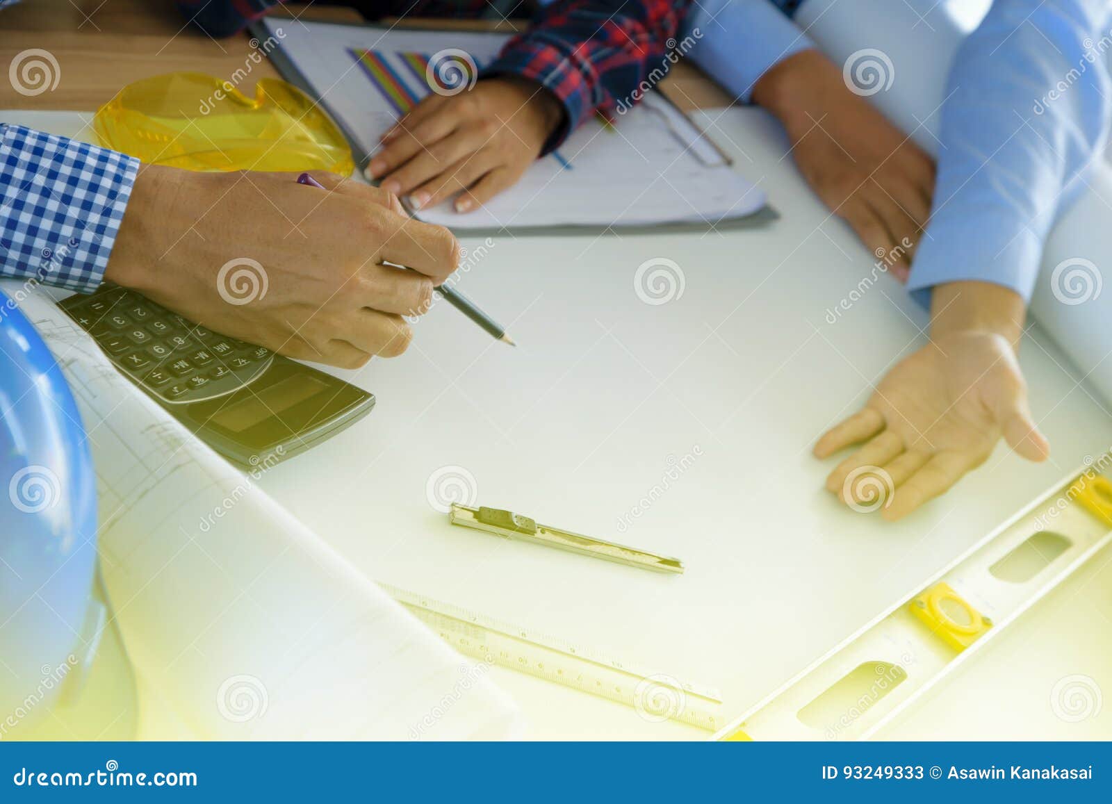 Close Up Architects Hands Working Stock Image - Image of blueprint ...