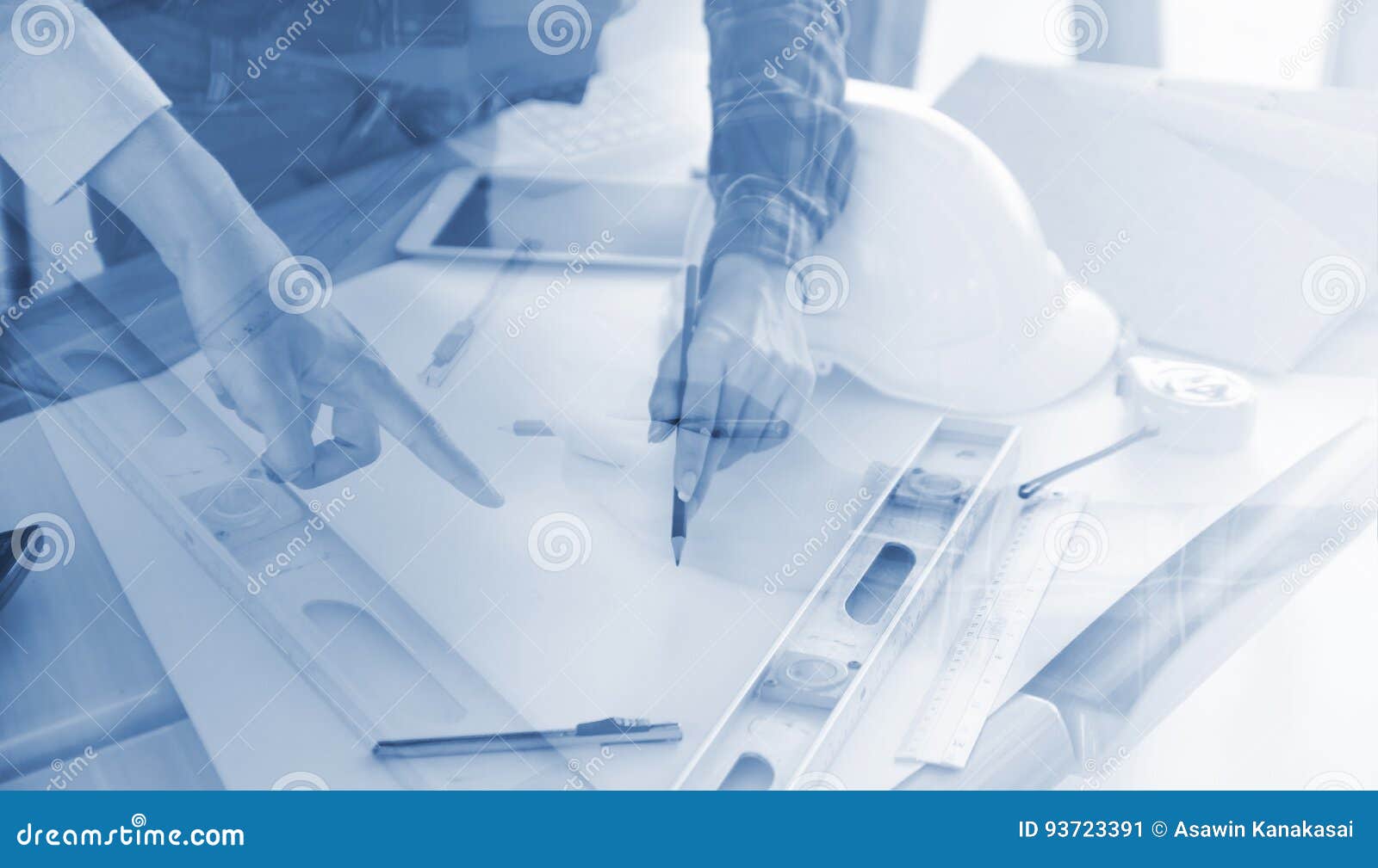 Close Up Architects Hands Working with Engineering on Blueprint Stock ...