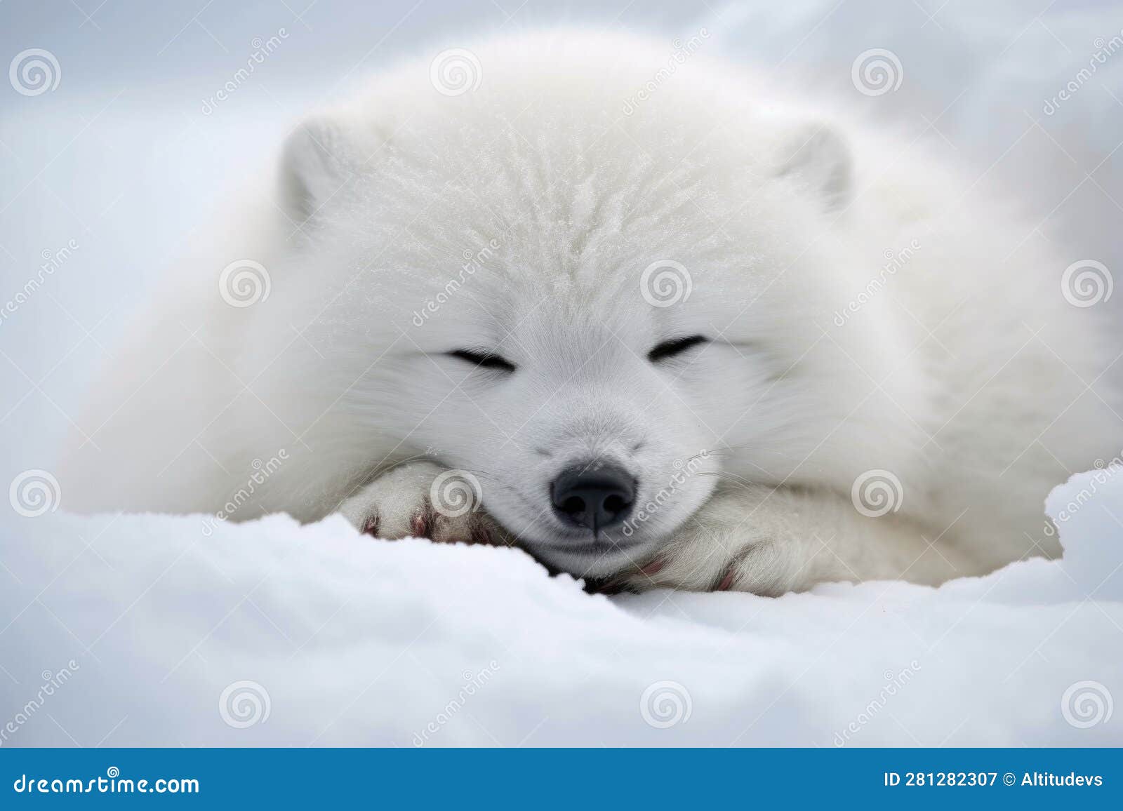 Close-up of an Arctic Fox Curled Up in Snow Stock Illustration ...