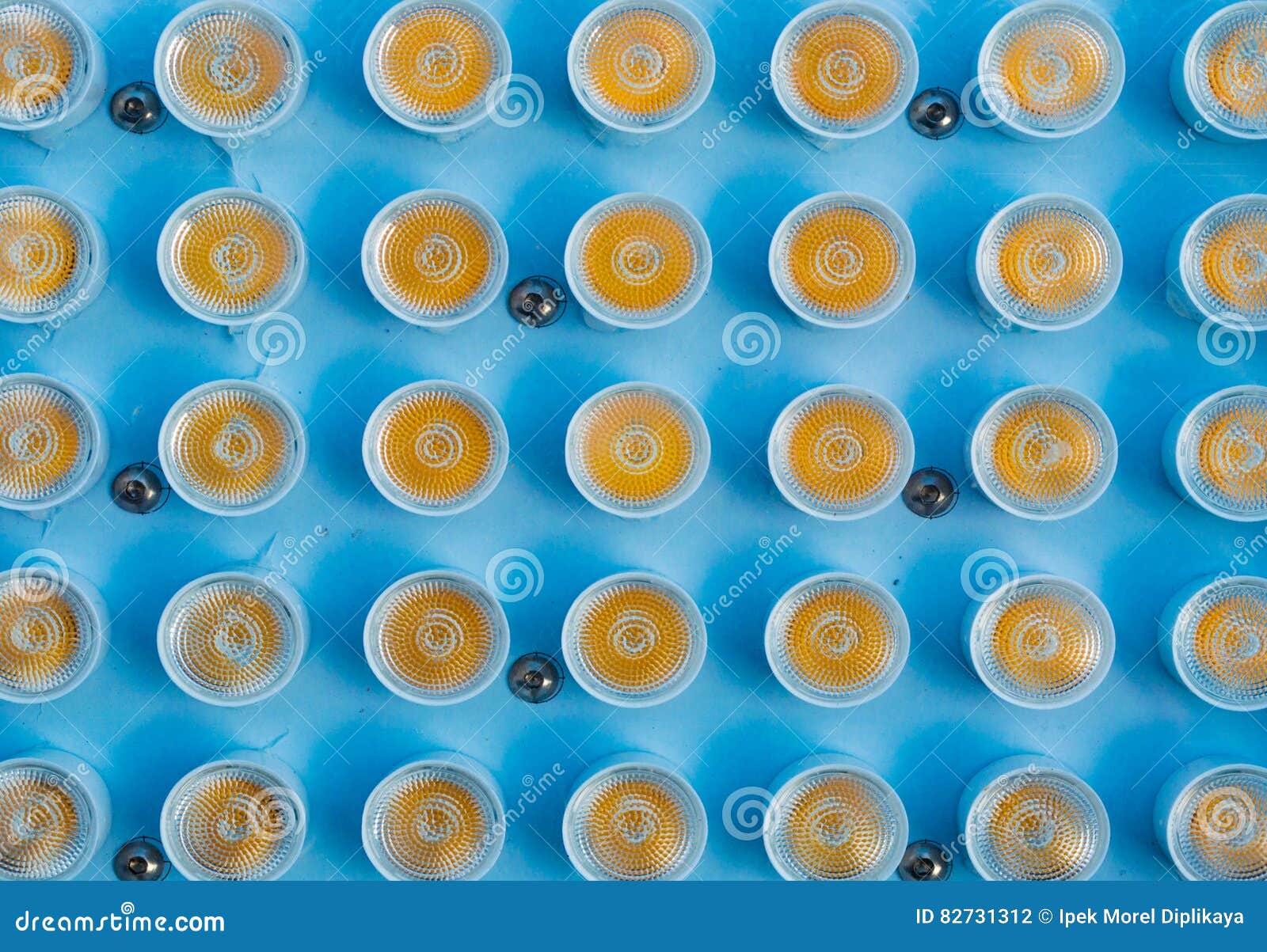 Close Up of Array of LED Spotlights on Blue Panel Stock Photo - Image ...