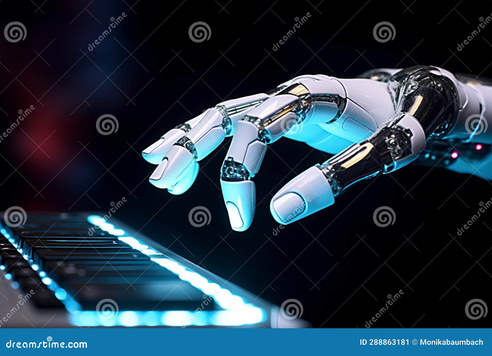 Close Up of Artificial Intelligence Android Robot Hand Playing Piano ...