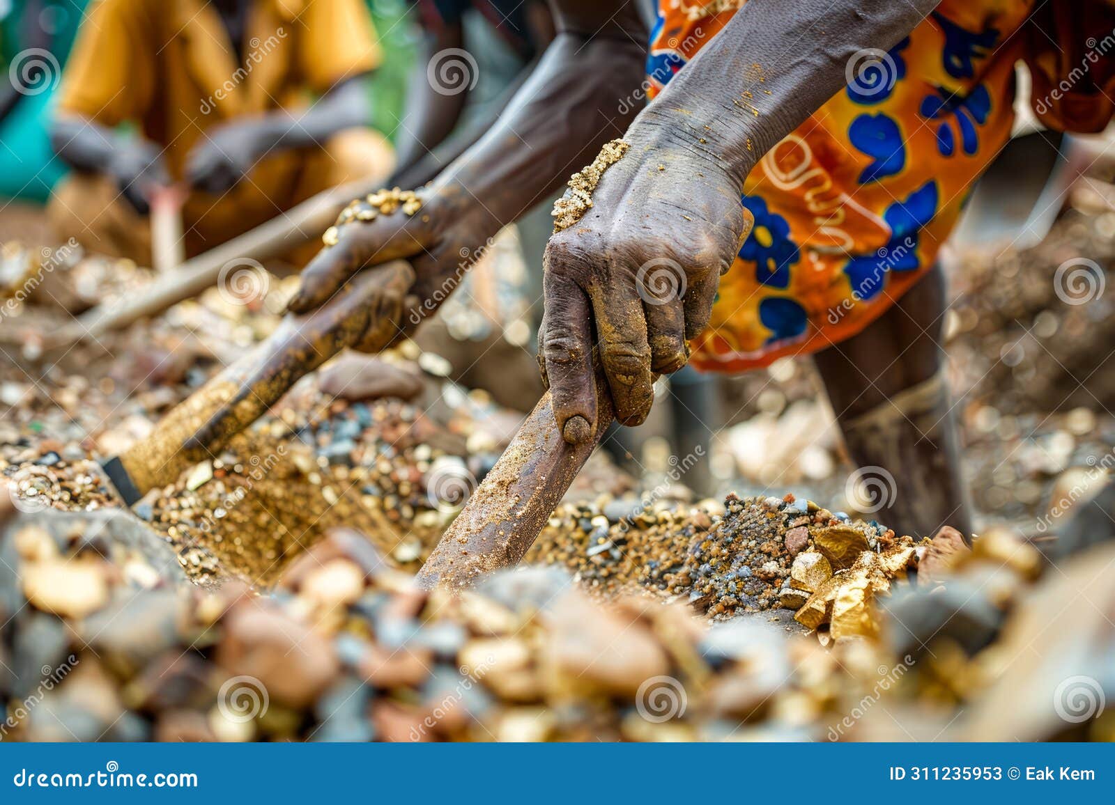 Close-Up of Artisanal Mining: Hands with Tools Sorting Minerals in ...