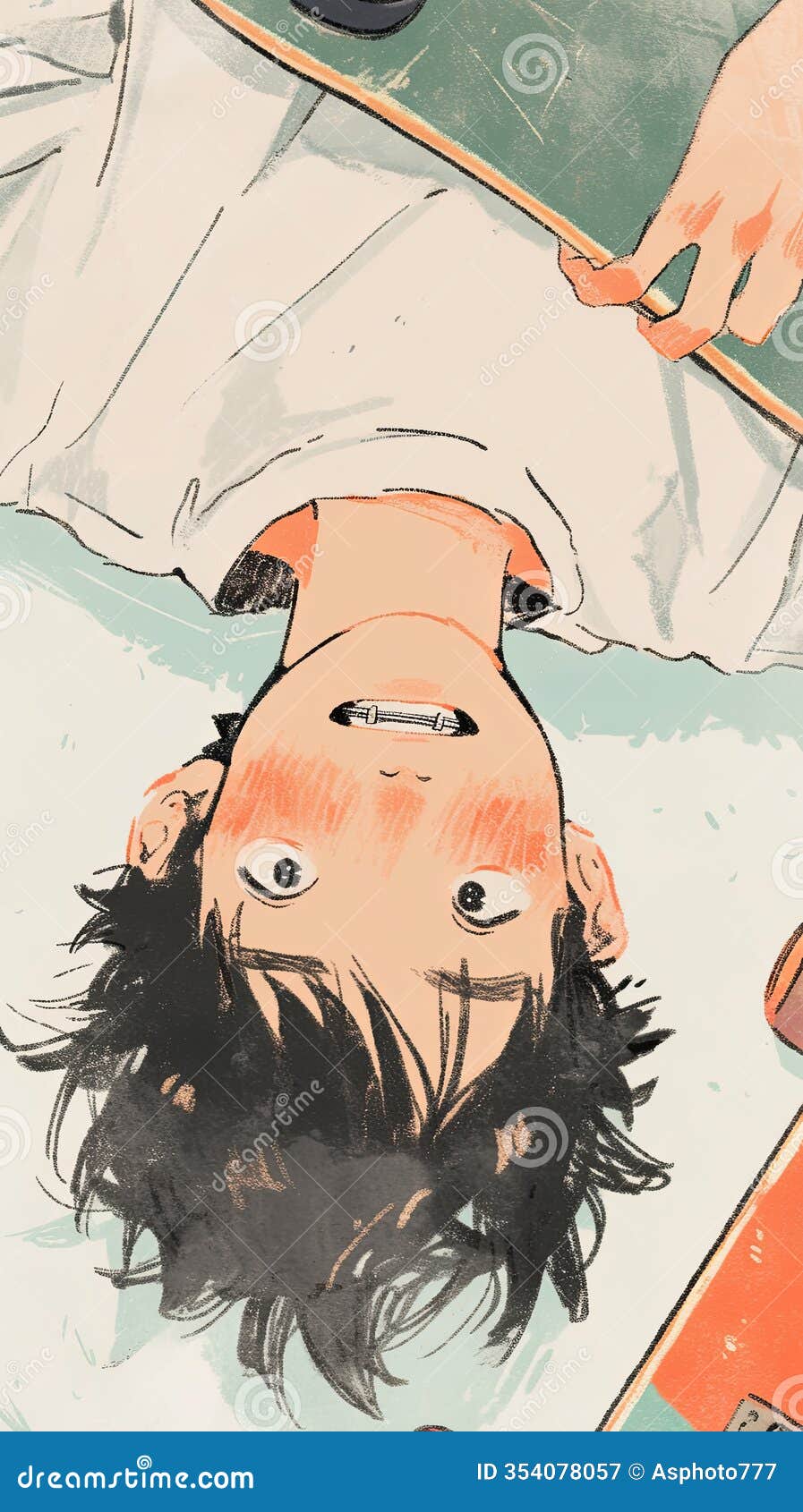 Close-up Artwork of a Laid-back Boy Lying Inverted with Comic ...