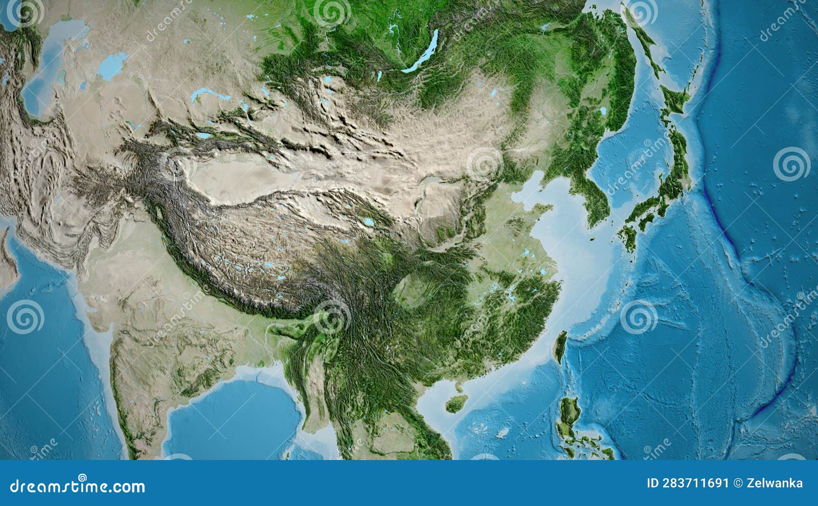 China area. Satellite map stock illustration. Illustration of atlas ...