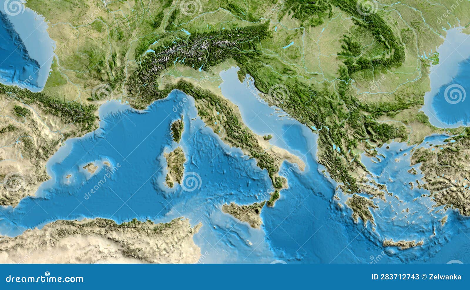 Italy area. Satellite map stock illustration. Illustration of europe ...