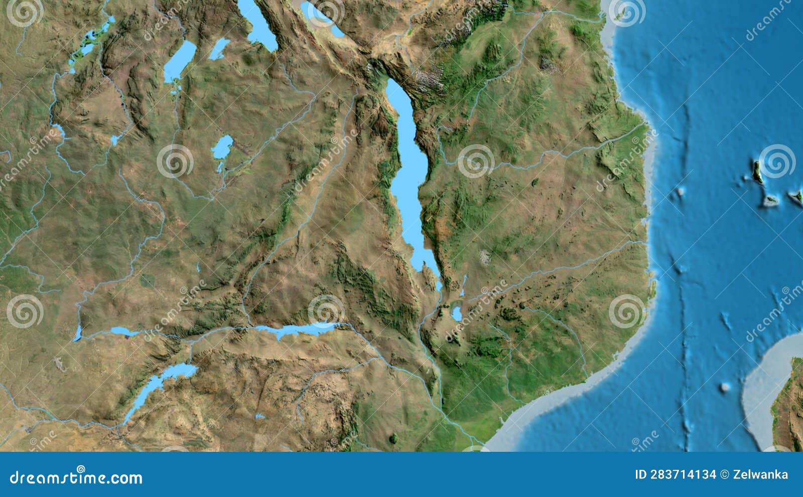 Malawi area. Satellite map stock illustration. Illustration of ...
