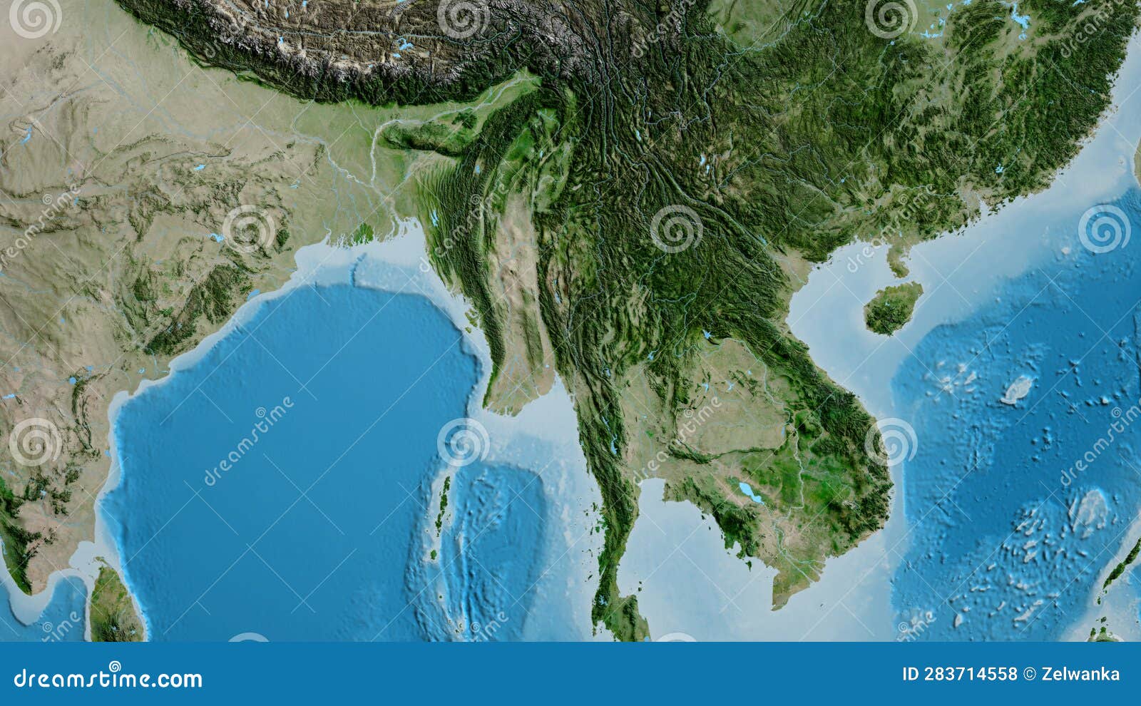 Myanmar Area. Satellite Map Stock Illustration - Illustration of border ...
