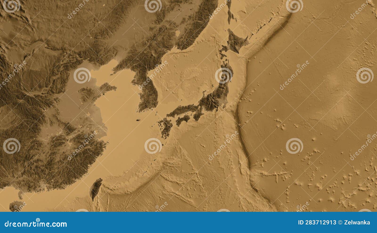 Japan Area. Sepia Elevation Map Stock Illustration - Illustration of ...