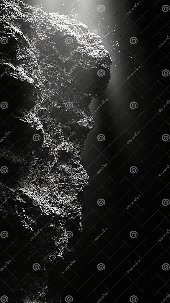 A Close-up of an Asteroid with a Beam of Light. Stock Illustration ...