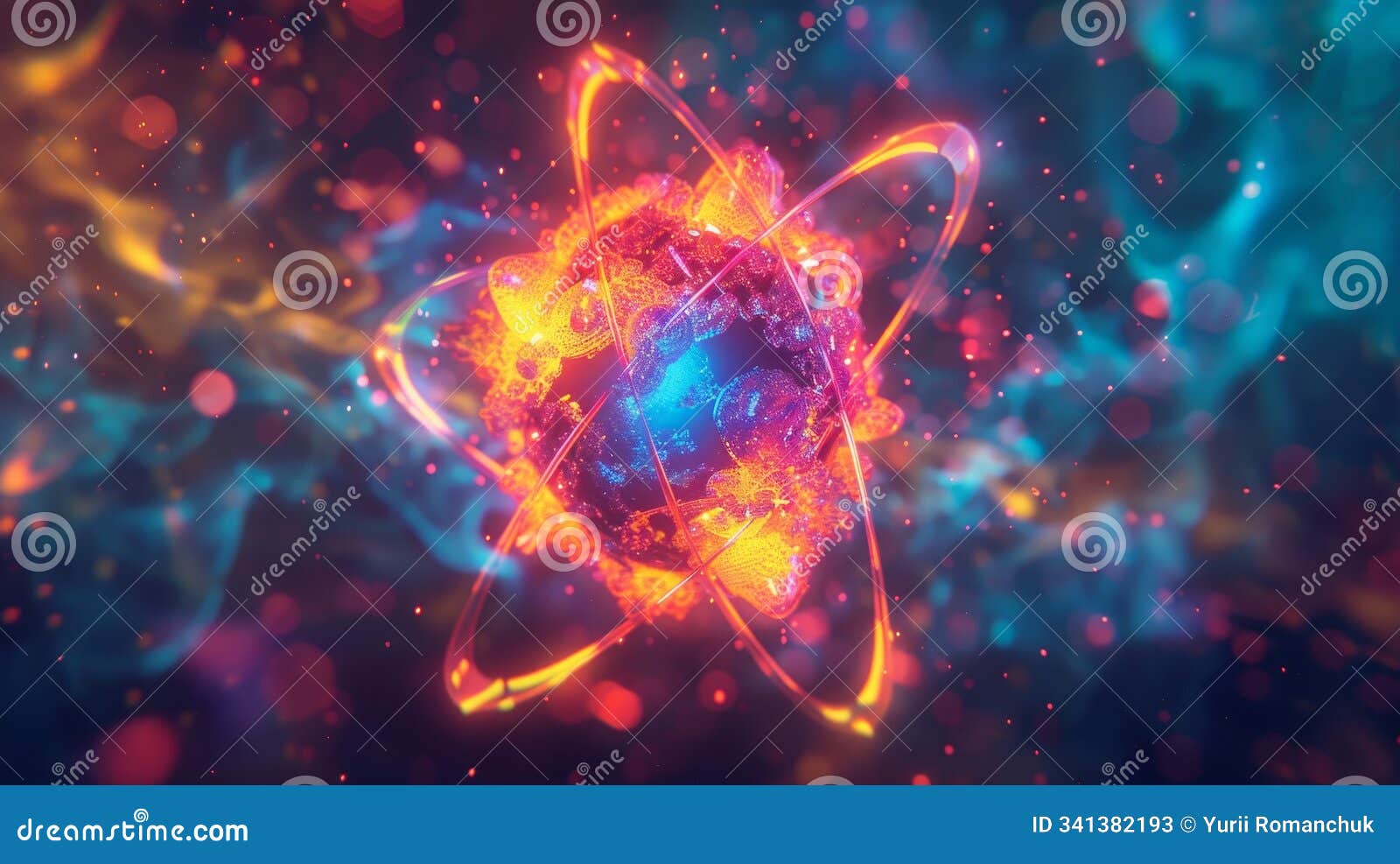 Close Up of an Atom Detailed View of Subatomic Particles and Vibrant ...