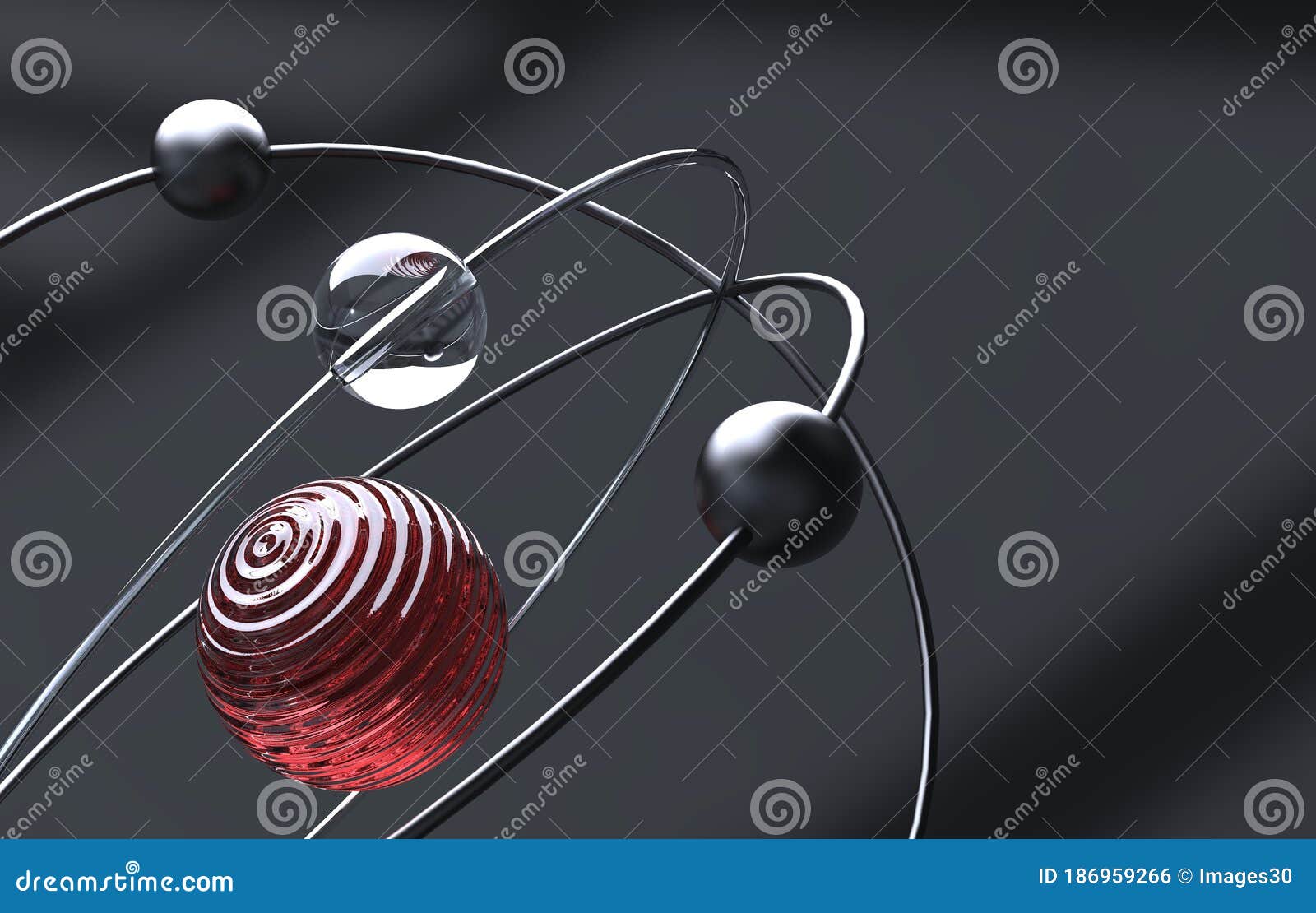 Close-up Atom Model on Dark Stock Illustration - Illustration of glossy ...