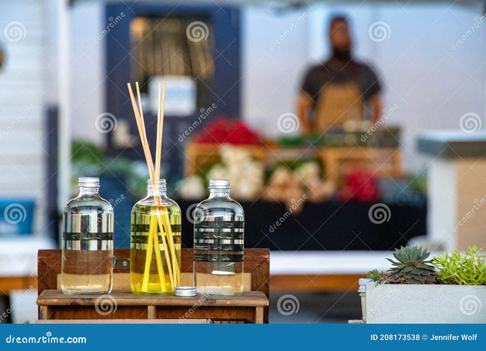 Close-up of Attractive Display of Clear Bottles of Liquid Aromatherapy ...