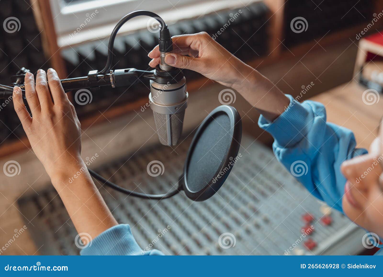 Close-up of Audio Engineer Working in Sound Record Studio, Using ...