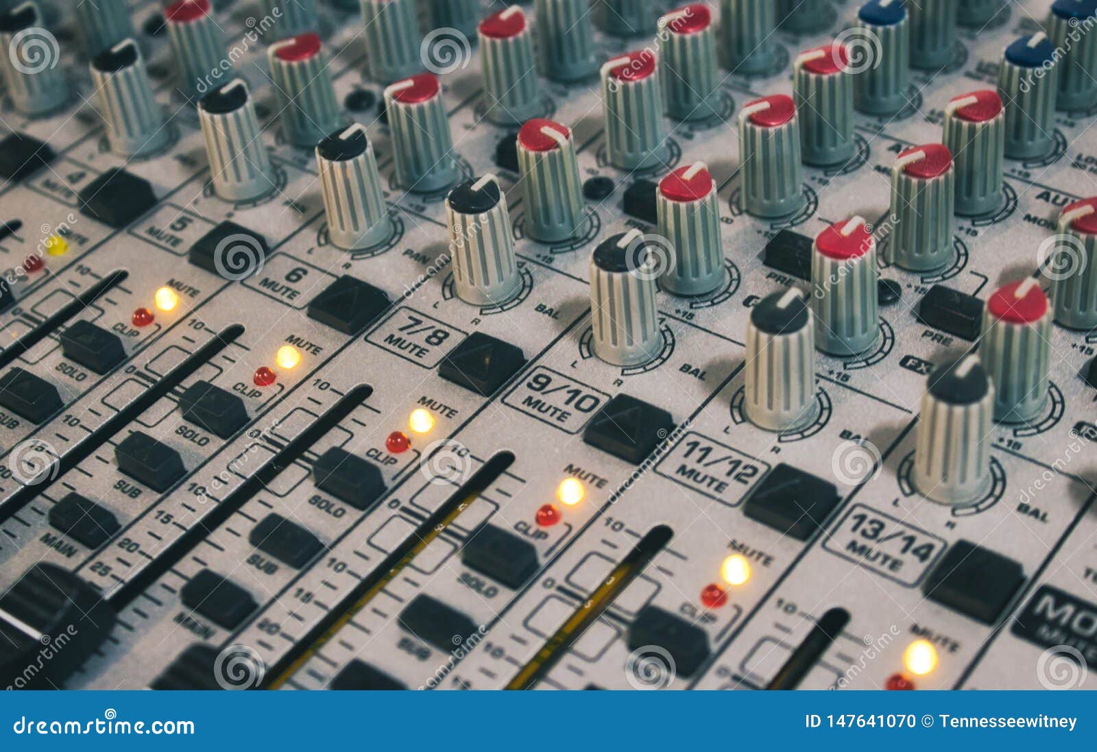 Close-up Of A Mixing Console, Hand Equalizing Audio Channels ...