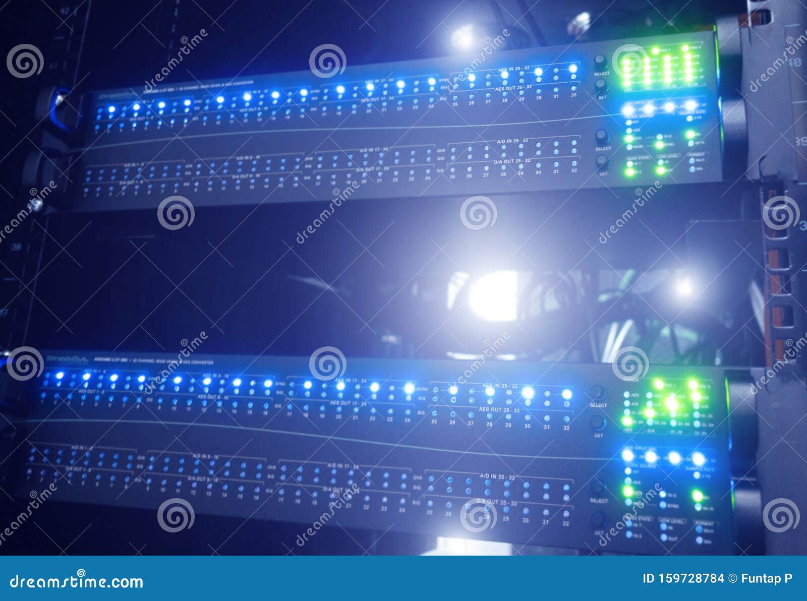 Close Up Audio Server and Hub in Datacenter. Stock Photo - Image of ...
