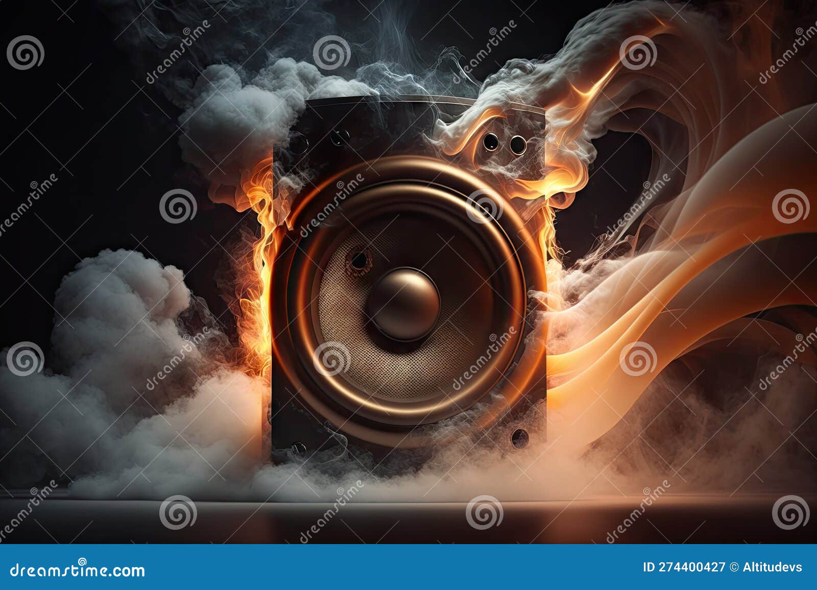 Close-up of Audio Speaker with Dramatic Lighting and Smoke Effects ...