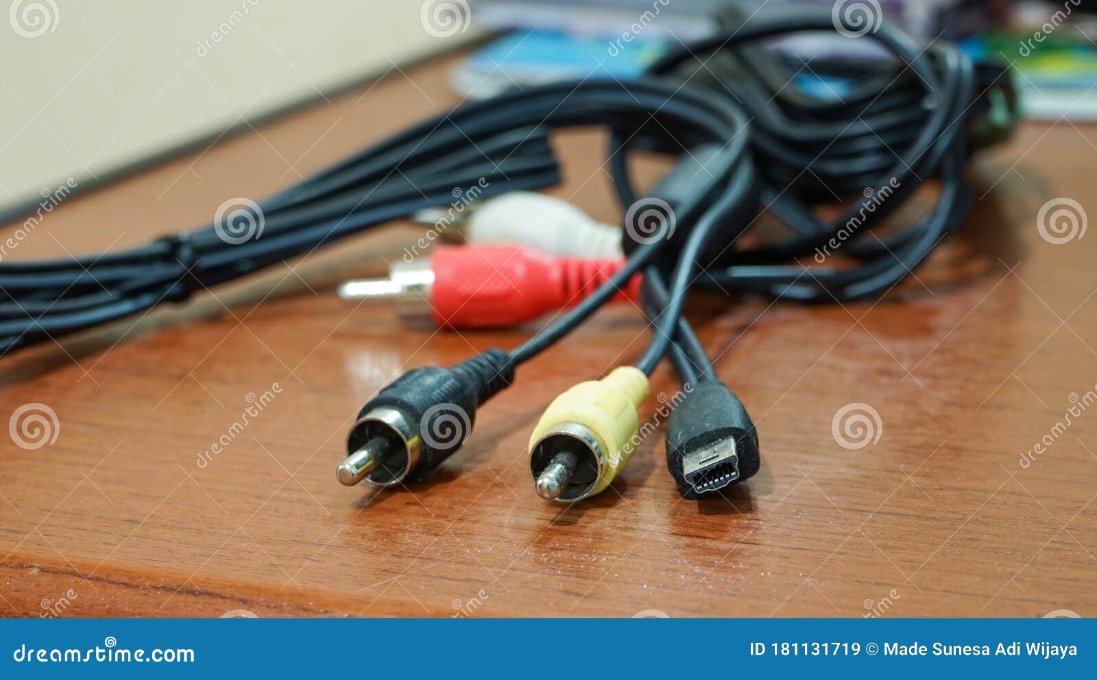 Close Up the Audio and Visual Cables on the Table Stock Image - Image ...