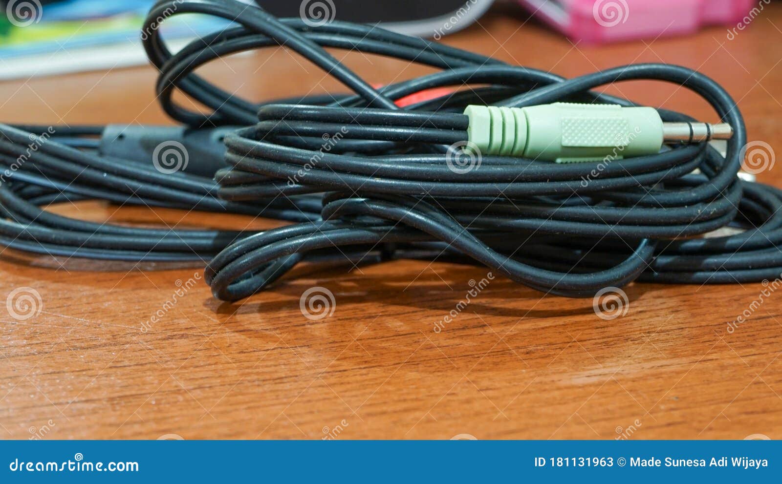 Close Up the Audio and Visual Cables on the Table Stock Image - Image ...