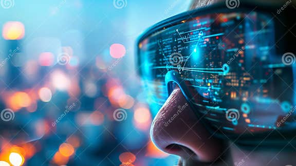 Close-up of Augmented Reality Glasses Reflecting Futuristic Data Stock ...