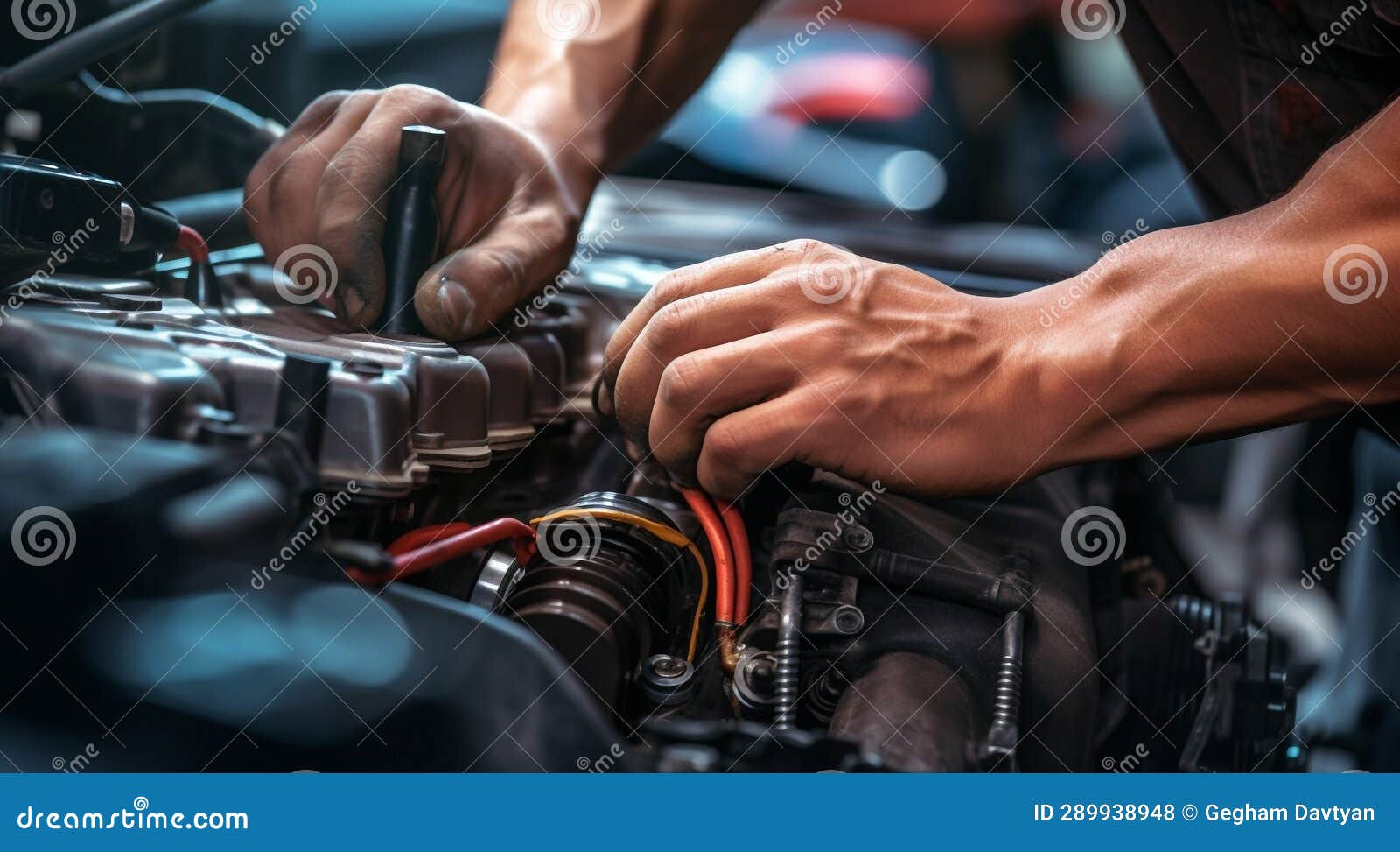 Close-up of a Mechanic Repairing Engine, Close-up Car Engine, Auto ...