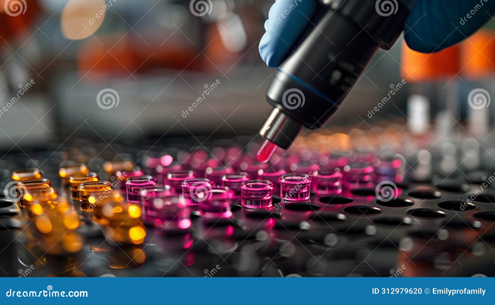 Close-Up of Automated Pipetting in Progress at Modern Laboratory Stock ...