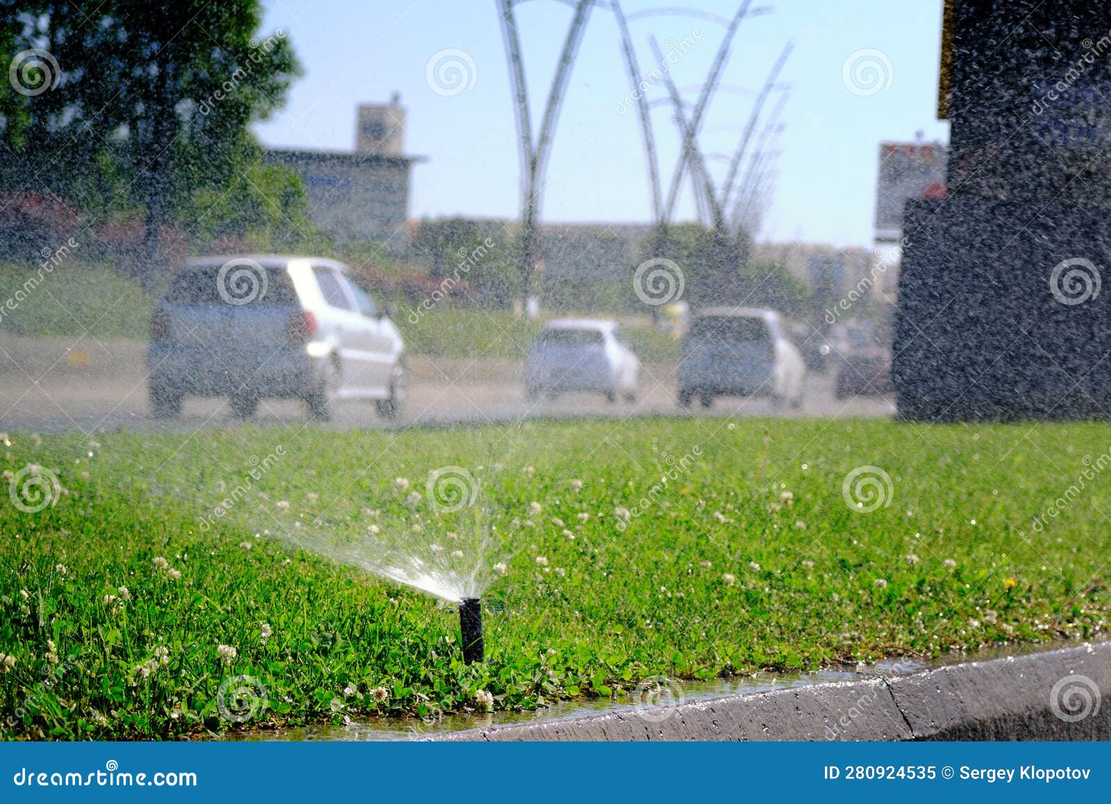 Close-up of an Automatic Lawn Watering System Stock Image - Image of ...