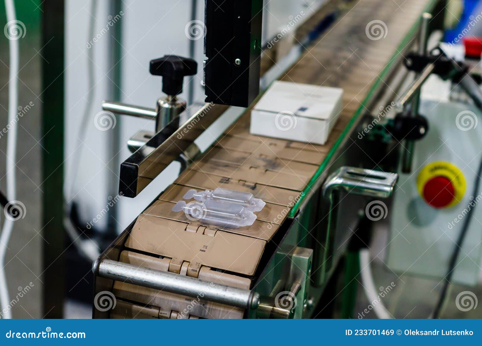 Close-up of Automatic Product Labeling Line Stock Image - Image of ...