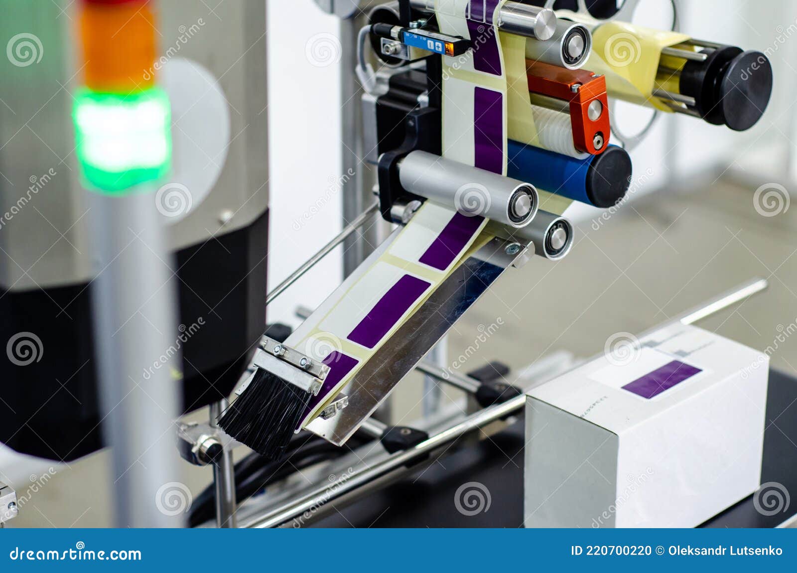 Close-up of Automatic Sticker Labelling Machine Stock Photo - Image of ...