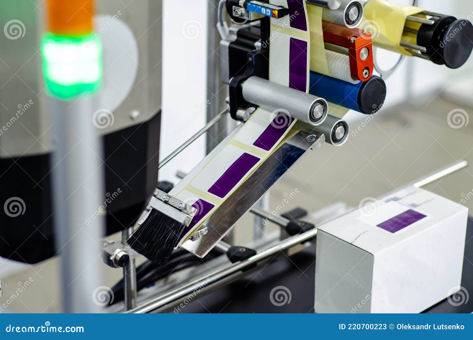 Close-up of Automatic Sticker Labelling Machine Stock Image - Image of ...