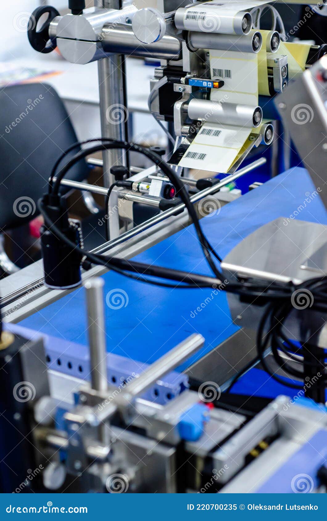 Close-up of Automatic Sticker Labelling Machine Stock Image - Image of ...
