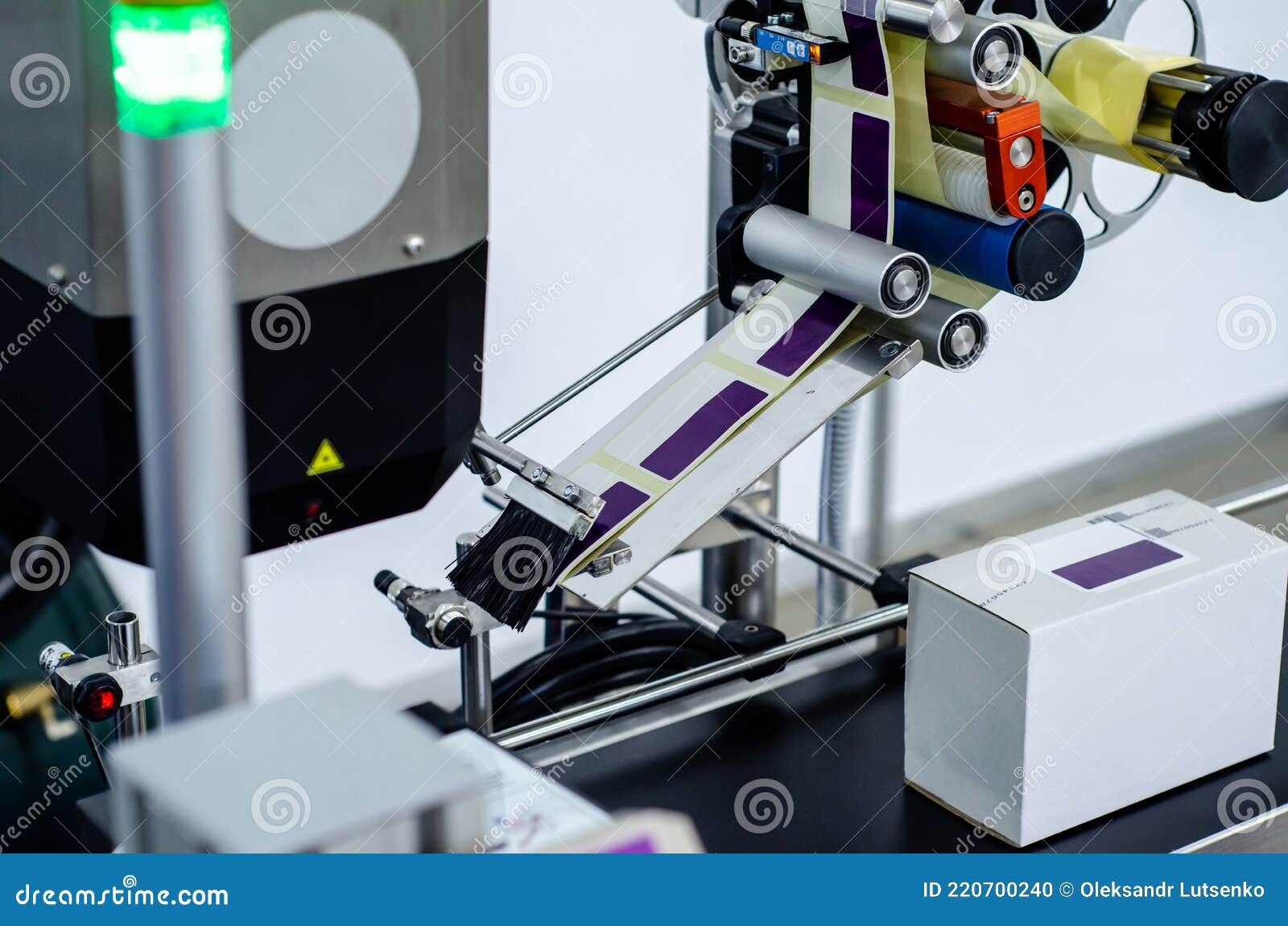 Close-up of Automatic Sticker Labelling Machine Stock Photo - Image of ...