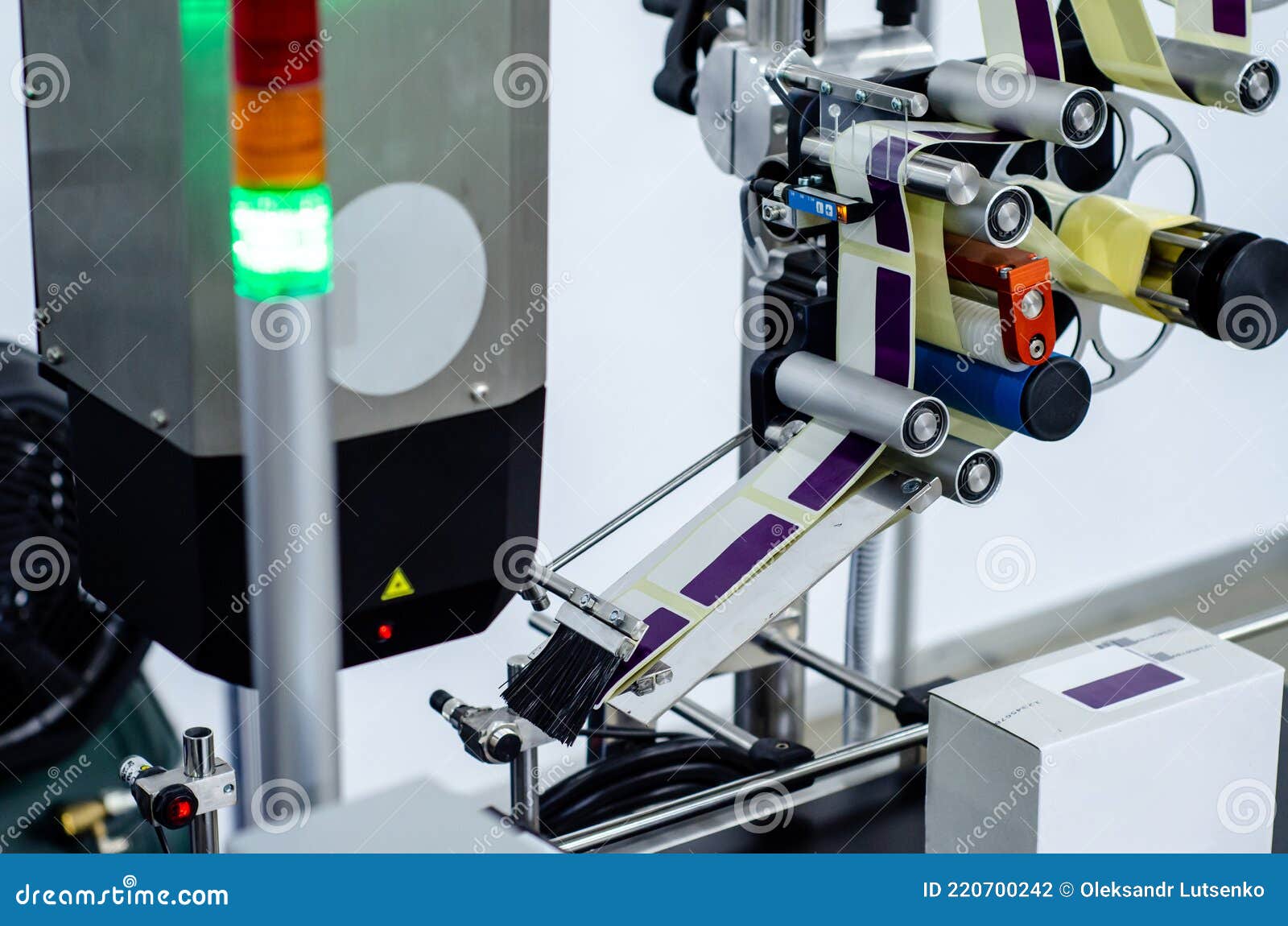 Close-up of Automatic Sticker Labelling Machine Stock Photo - Image of ...