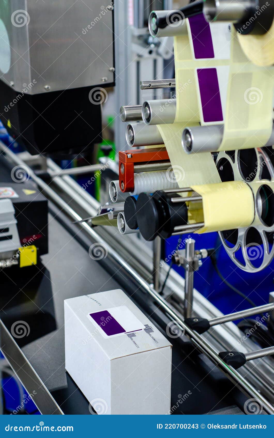 Close-up of Automatic Sticker Labelling Machine Stock Image - Image of ...