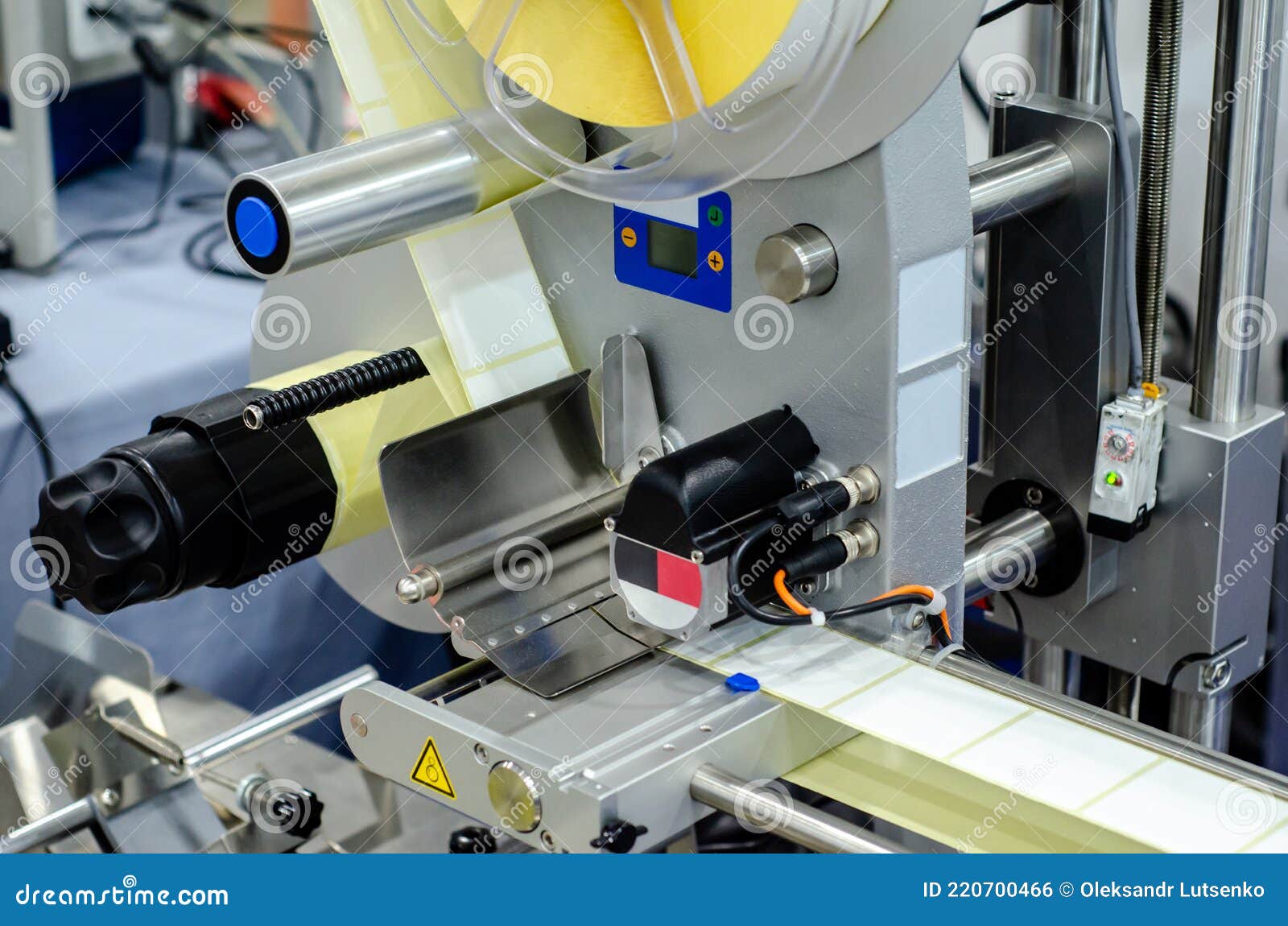 Close-up of Automatic Sticker Labelling Machine Stock Photo - Image of ...