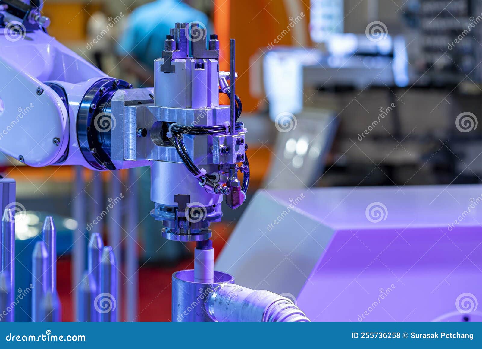 Close Up Automation System Robot Arm with Gripper during Bring Process ...