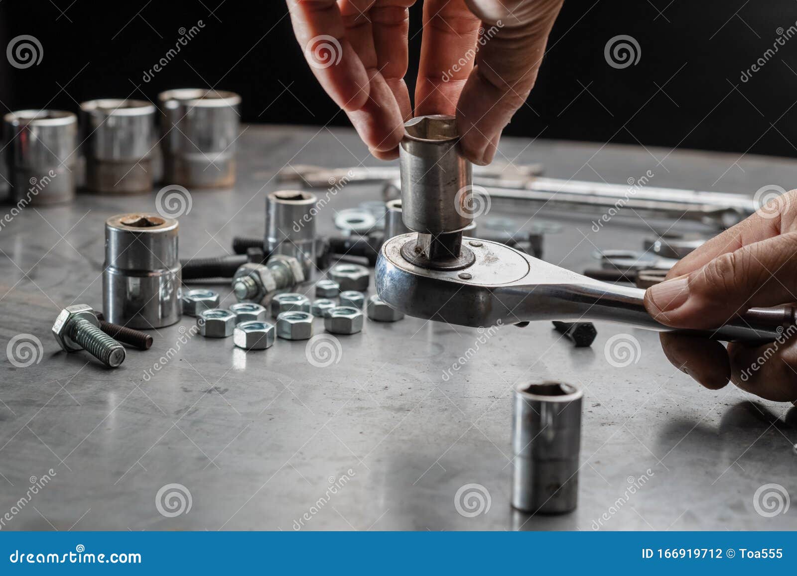 Automotive Mechanic Picking Tools in Garage Stock Photo - Image of ...