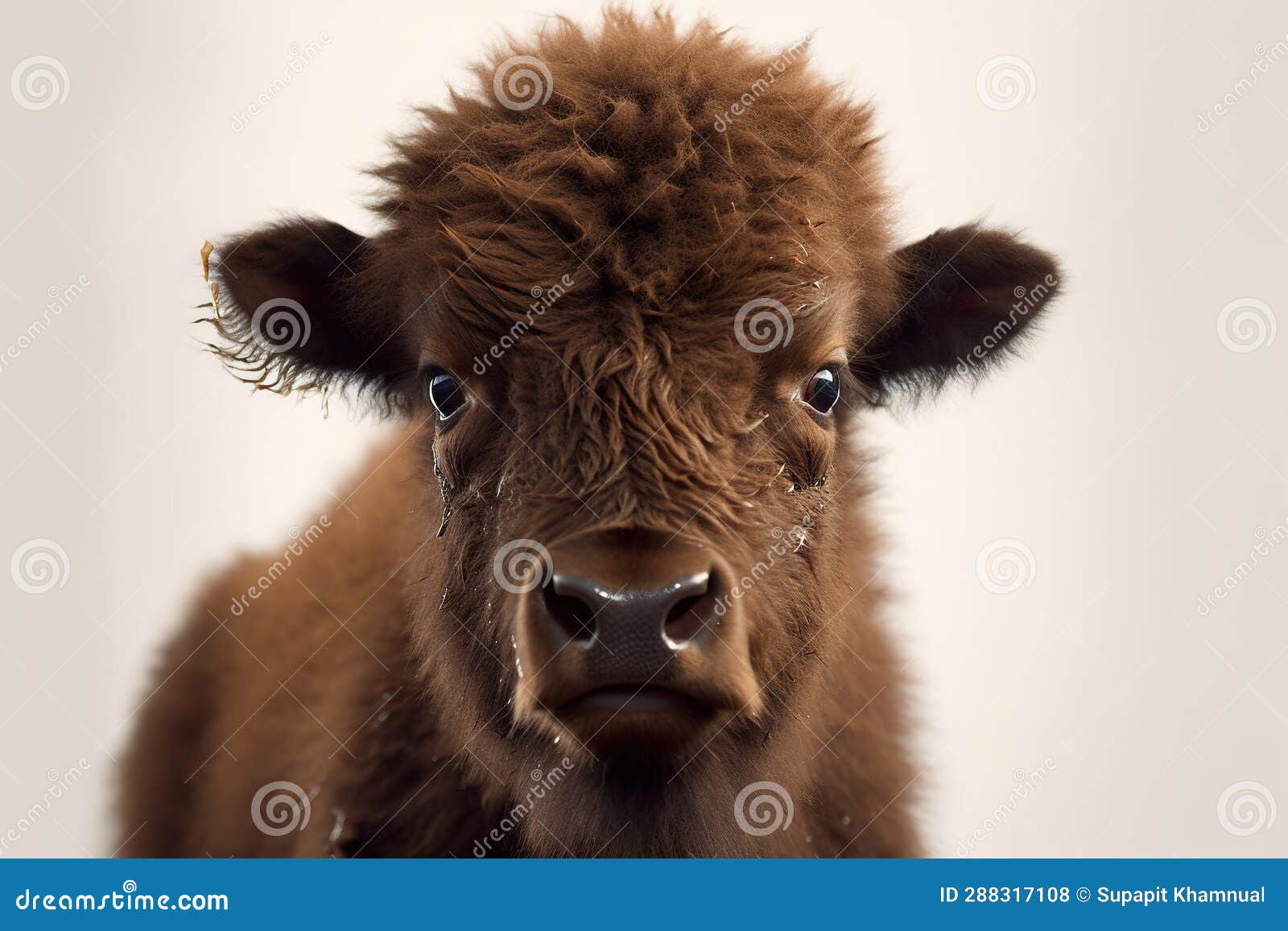 Close-up of Baby Bison S Face on a Dark Background Stock Photo - Image ...