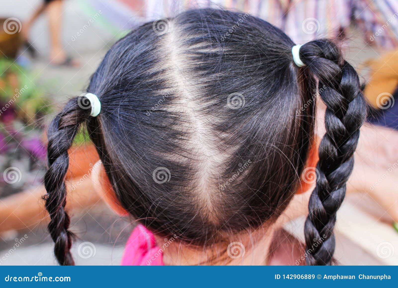 Close Up Back of Asian Child Head with Braided Hair Stock Image - Image ...