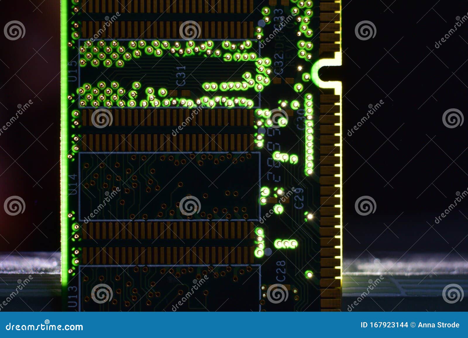 Close-up of Back-lighted Computer RAM Module. Stock Photo - Image of ...