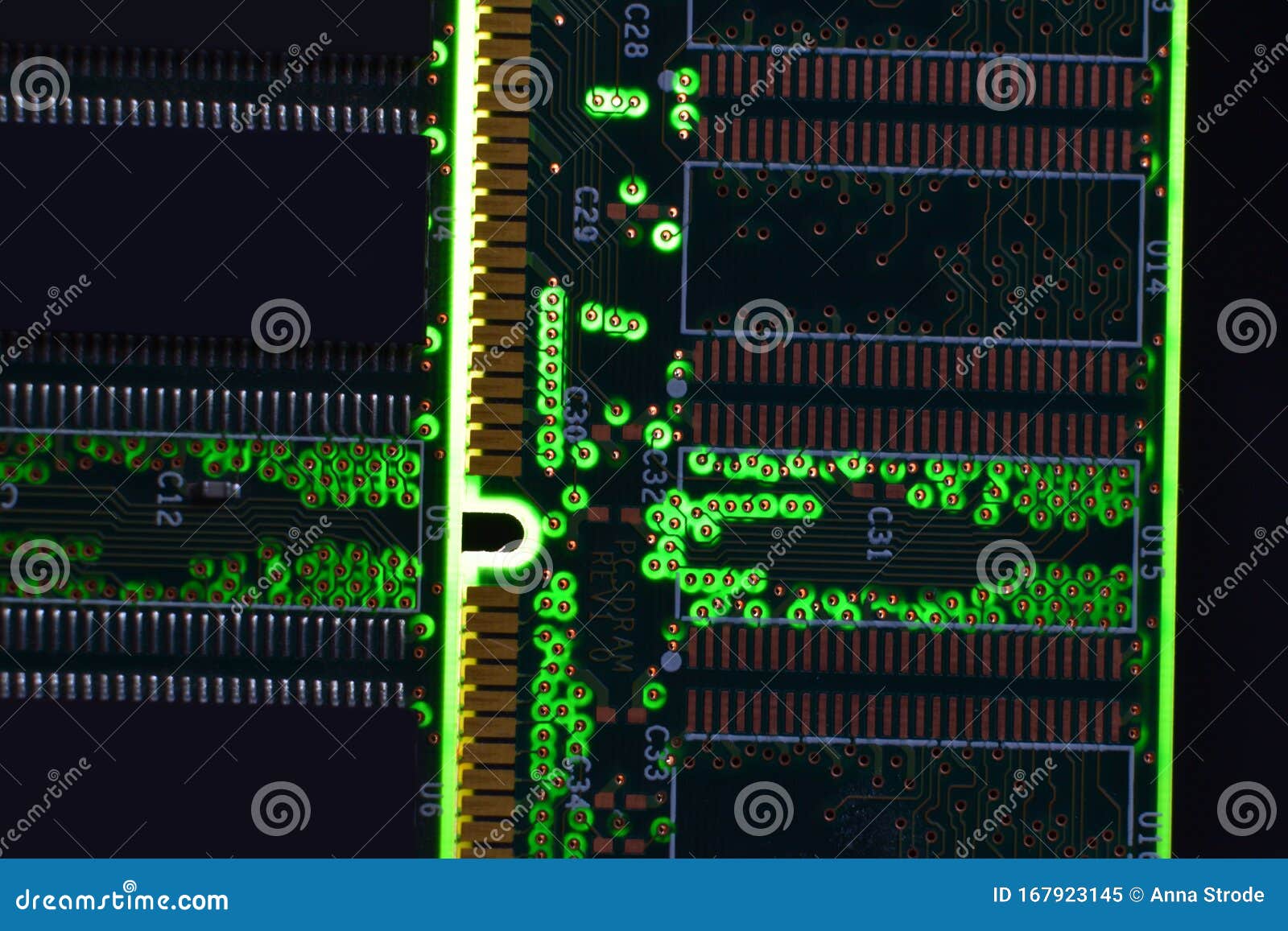Close-up of Back-lighted Computer RAM Module. Stock Image - Image of ...