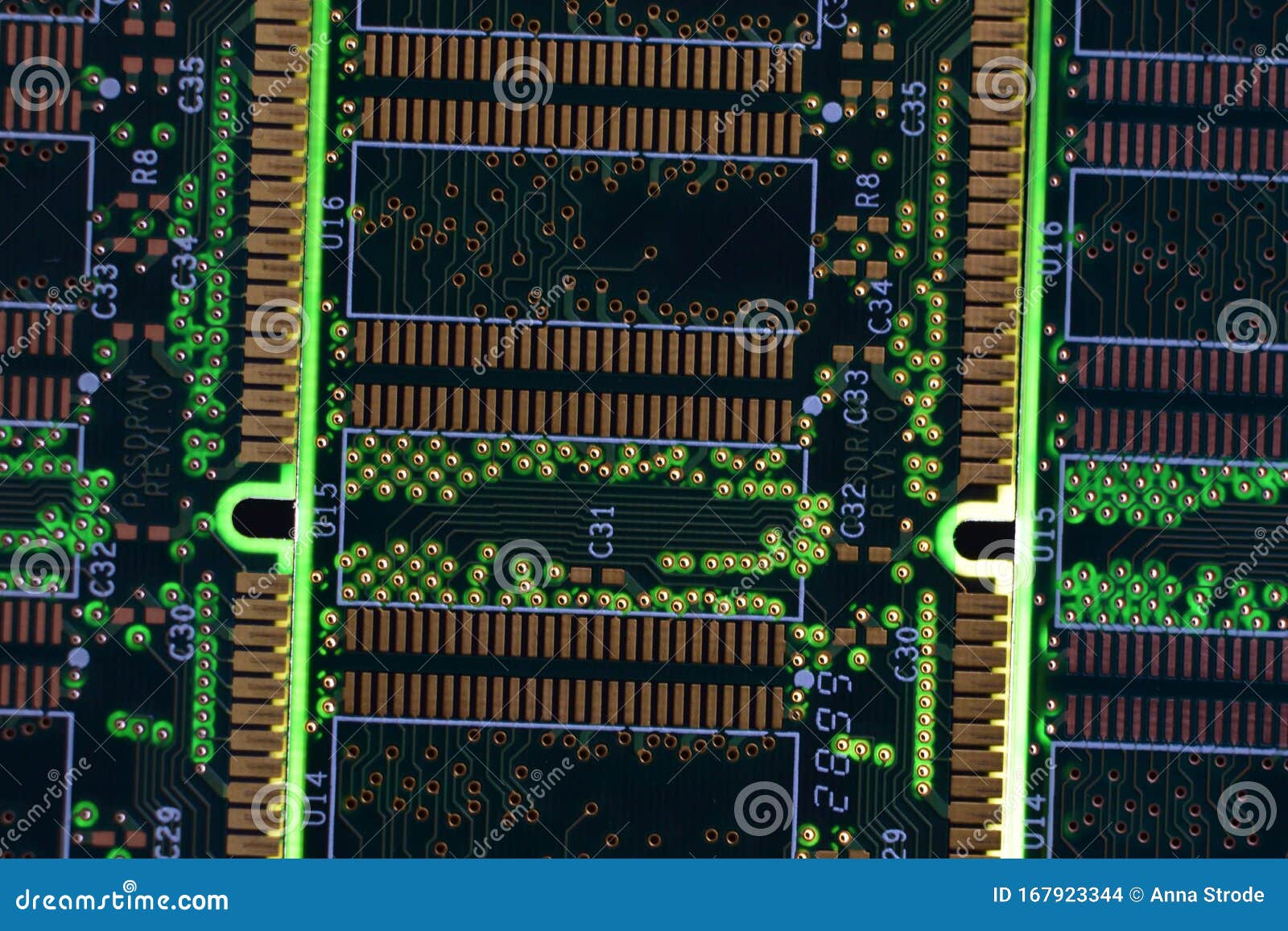 Close-up of Back-lighted Computer RAM Module. Stock Photo - Image of ...