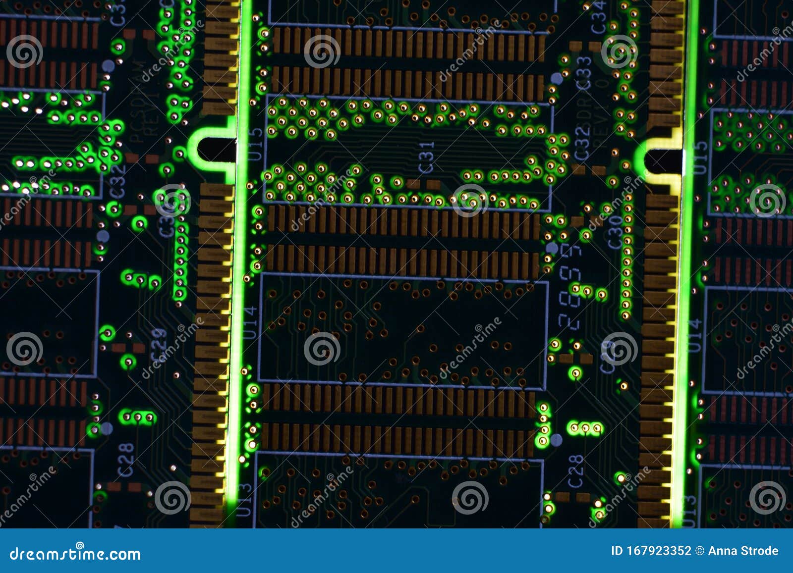 Close-up of Back-lighted Computer RAM Module. Stock Photo - Image of ...