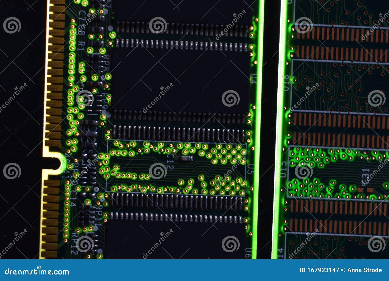 Close-up of Back-lighted Computer RAM Module. Stock Image - Image of ...