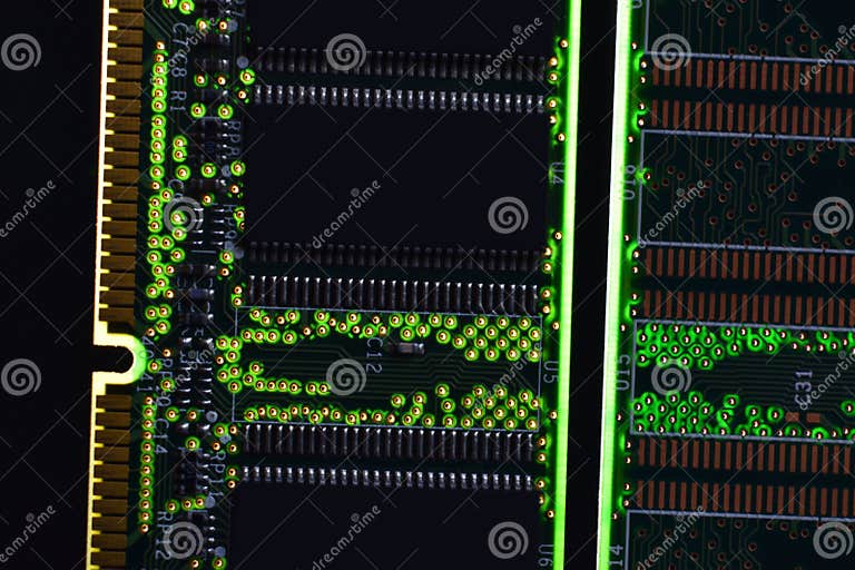 Close-up of Back-lighted Computer RAM Module. Stock Image - Image of ...